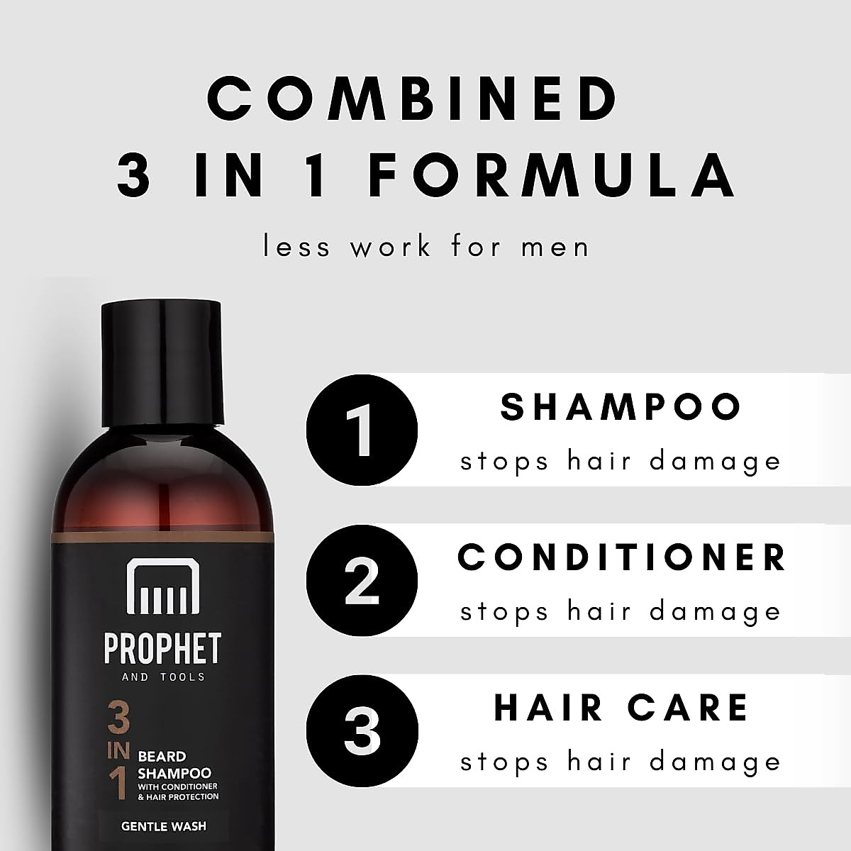Prophet and Tools 3-in-1 Beard Shampoo & Conditioner - Gentle Cleanser for Soft, Shiny, Tangle-Free Beard - 8.5 oz