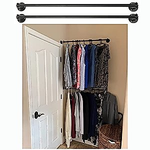 MYOYAY Corner Garment Rod 34in 2 Pack Industrial Pipe Clothes Hanging Bar Angle Adjustable Wall Mounted Clothes Rack Black Space Saving Metal Dryer Rails