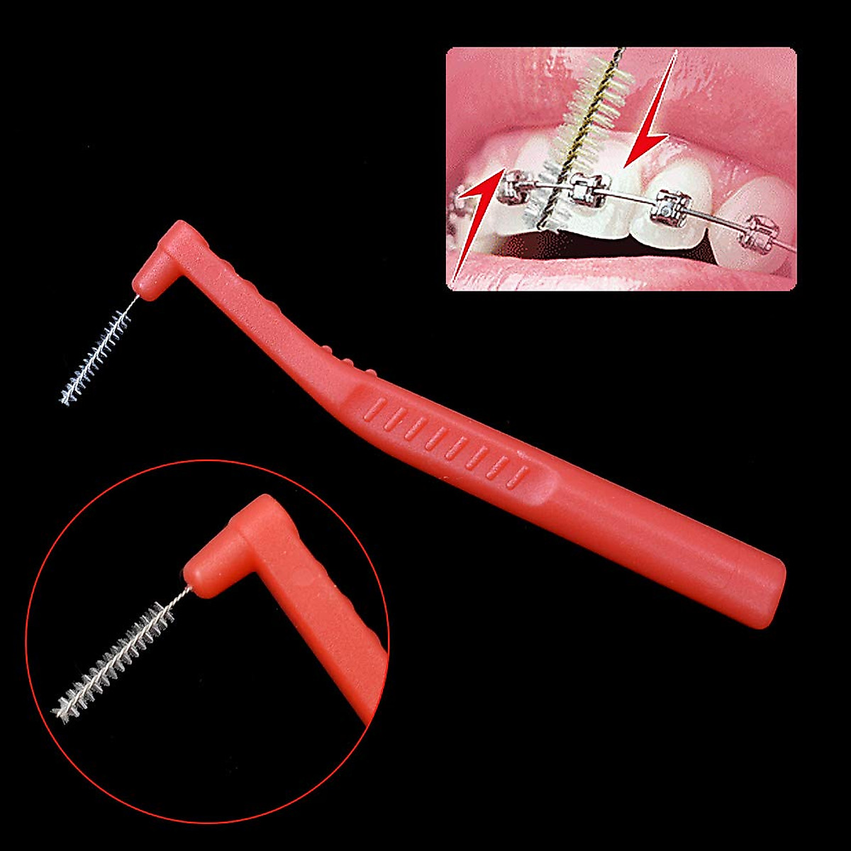 Angzhili Portable Orthodontic Toothbrush Kit for Orthodontic Patient Orthodontic Care Kit for Braces Interdental Brush Dental Wax Dental Floss Toothbrush Box Oral Care Kit Dental Travel Kit(Red)