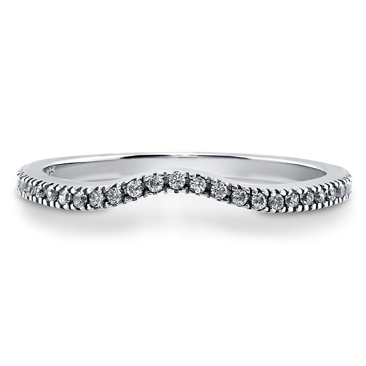 BERRICLE Sterling Silver Wishbone Wedding Rings Micro Pave Set Cubic Zirconia CZ Curved Half Eternity Ring for Women, Rhodium Plated Size 6.5