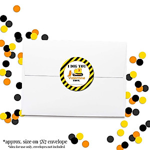 I Dig You Construction-Themed Valentine Party Favor Sticker Labels, 40 2" Party Circle Stickers by AmandaCreation, Great for Classroom Valentines, Envelope Seals, Gifts & Treats