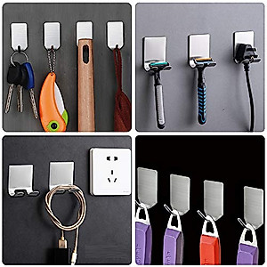 8 Pcs Self Adhesive Metal Dual Wall Hooks, FineGood Stainless Steel Waterproof Hanger Wall Mounted Double Hooks Heavy Duty Sticky Utility Storage Hooks for Bathroom Bedroom Kitchen