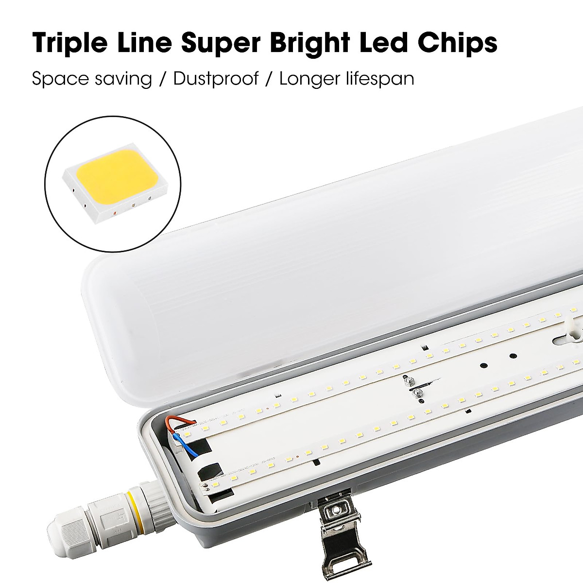 JUERLEN 4FT LED Vapor Tight Light，40W Waterproof Fixture，4400lm，5000K，Commercial Waterproof Shop Light for Car Wash, Walk in Freezer, High Efficiency,Walk in Freezer,IP66, 2 Pack