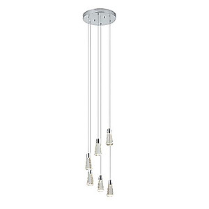 Globe Electric 69989 Harland 30W LED Integrated 6-Light Chandelier, Chrome, Clear Glass Shades, Dimmable, 1500 Lumens, 3000 Kelvin (Warm White), 80 CRI