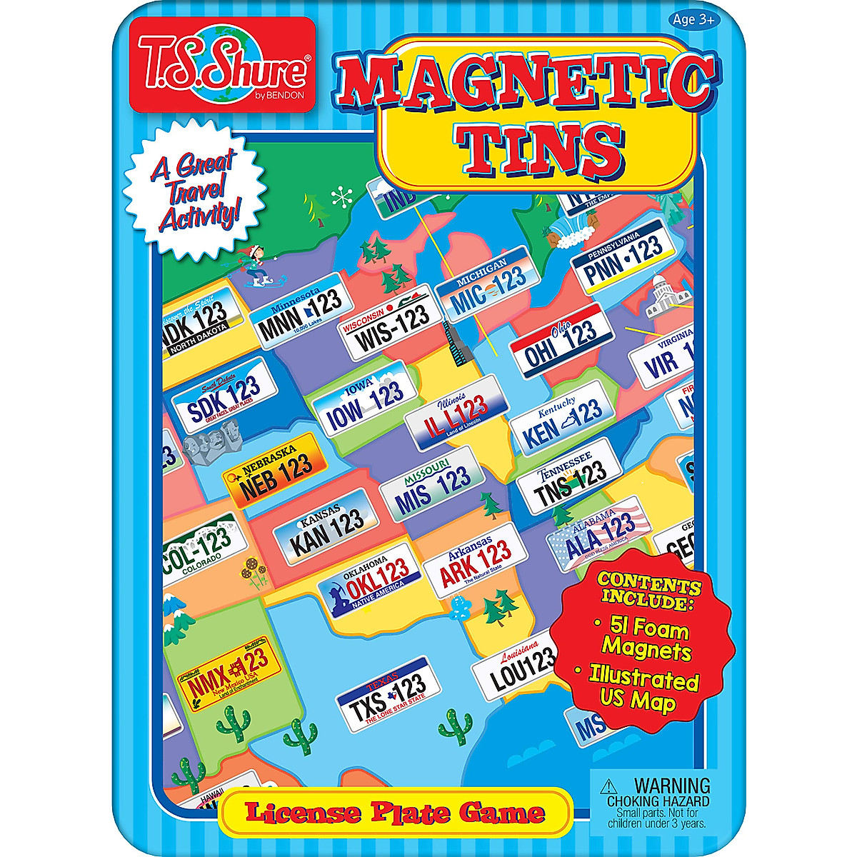 Bendon TS Shure License Plate Games Magnetic Activity Tin with Foam Magnet Sheet 50519