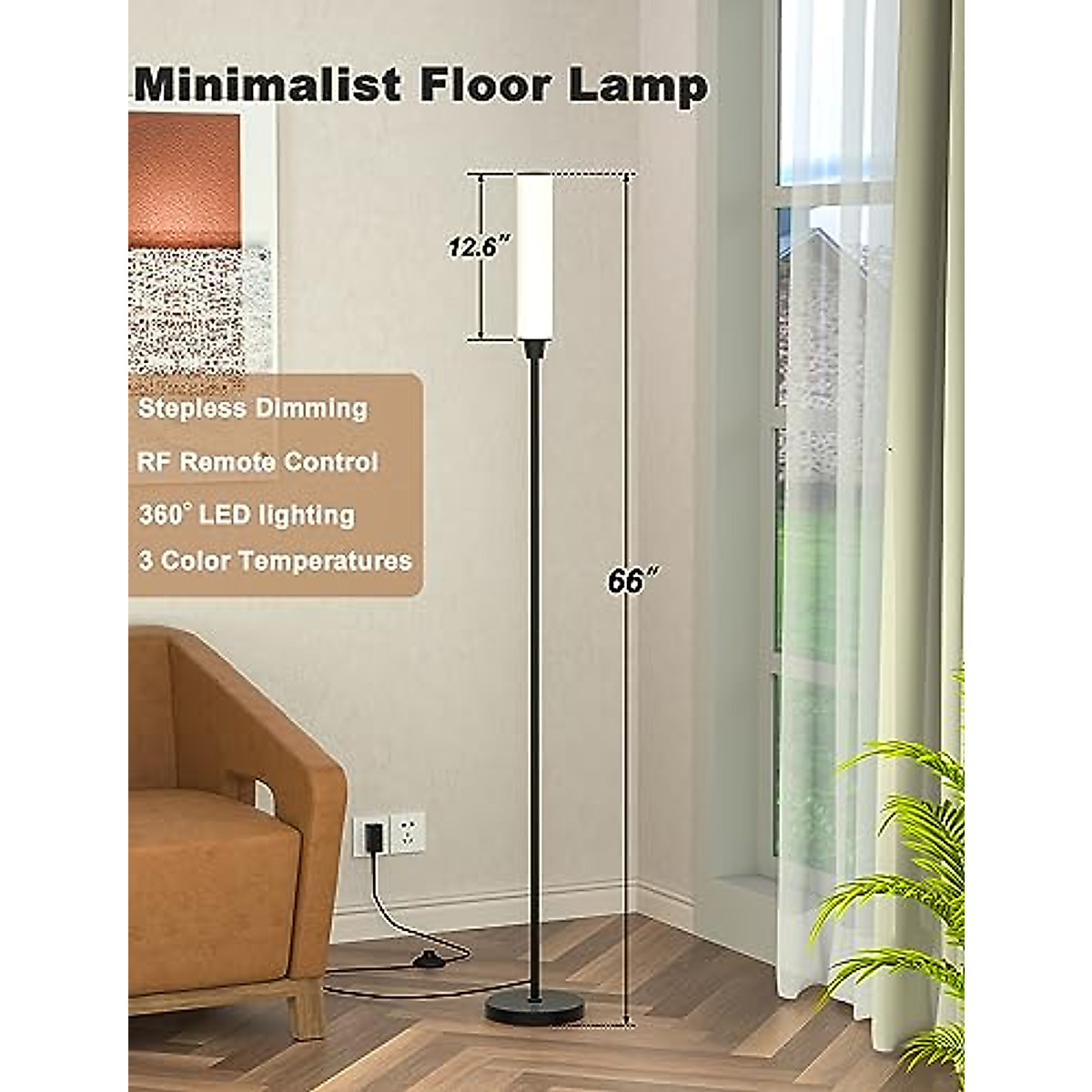 Floor Lamps for Living Room, Upgrade Moder Floor Lamp with Remote Control, Full Range Dimming Minimalist Standing Lamp Perfect for Living Room, Bedrooms and Office (Black)