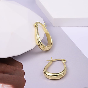 14K Gold Oval Hoop Earrings for Women 925 Sterling Silver Post Hypoallergenic U Shaped Hoops Earrings for Jewelry Gifts