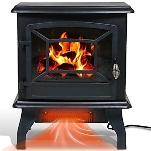 Electric Fireplace Heater, 20" Indoor Fireplace Stove with Thermostat & Realistic Flame Effect, 1500W Freestanding Portable Space Heater, Overheat Auto Shut Off Safety Function, CSA Certified