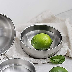 Stainless Steel Bowls 4 Pack & Dish Scrubber Set, Double-walled Insulated Metal Bowls for Cereal, Soup, Ice Cream, Rice, Noodles, Salad, Snacks