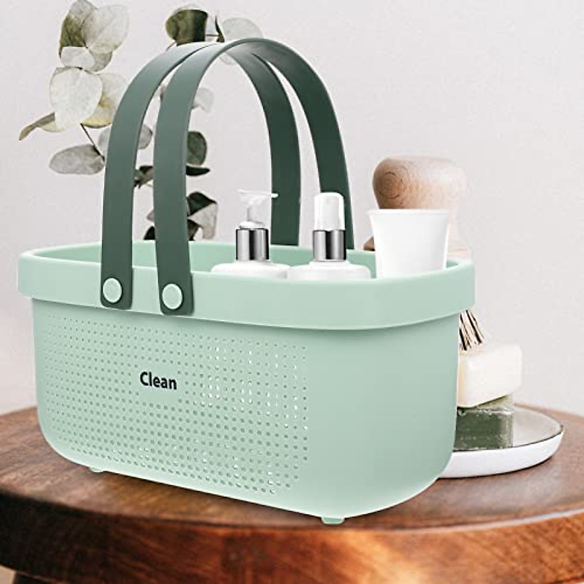 Zerodeko Shower Caddy Basket Plastic Toiletry Bag Bin Cleaning Caddy Organizer Storage Tote with Handles for Bathroom College Dorm Room Green