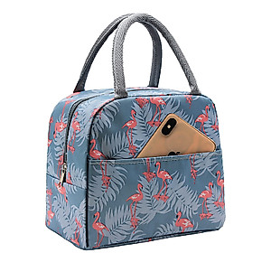 Mziart Insulated Lunch Bag for Women Men, Reusable Lunch Tote Lunch Box Organizer Cooler Bag with Front Pocket for Work Travel Picnic (Cute Flamingo)