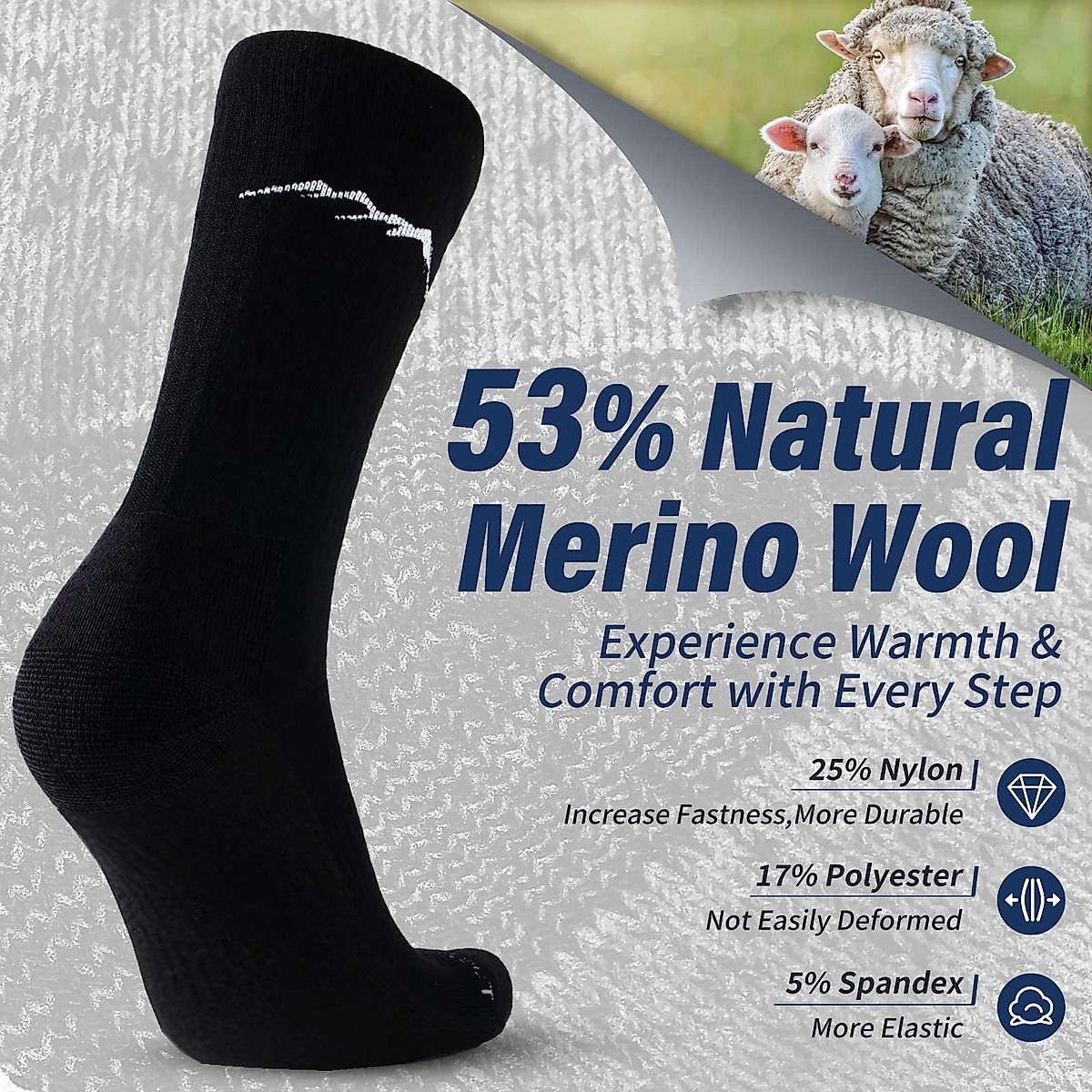 Merino Protect Merino Wool Socks for Men Warm Soft Hiking Socks Odor Resistant Crew Socks Hiking Hunting Cycling