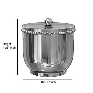 nu steel 18/8 Stainless Steel Chic Collection Beaded Q-tip Dispenser for Bathroom, Vanity Storage Organiser, Canister Jar Swabs, Cotton Balls, Shiny Finish, Clear