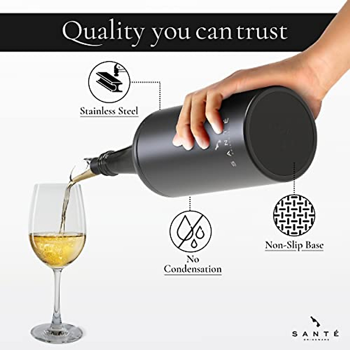 Wine Chiller & Stick - Keeps Wine & Champagne Chilled For Hours - Perfect Gift For Wine Lovers - Portable Insulator Includes Drip-Free Pourer and Aerator - Fits Most 750ml Bottles (Black)