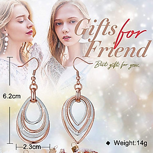 Kemstone Two Tone Rose Gold and Silver Multilayer Dangling Earring for Woman, 2.4 Inches