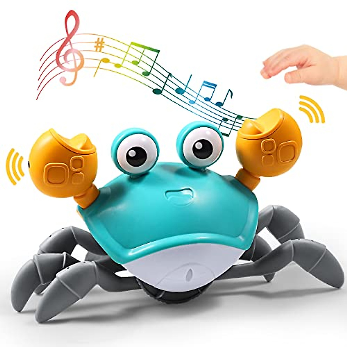 Aprilwolf Escape Crawling Crab, Tummy Time Baby Toys, Sensing Interactive Walking Dancing Toy with Music Sounds & Lights, Infant Fun Birthday Gift Toddler Boy Girl Pet Dog