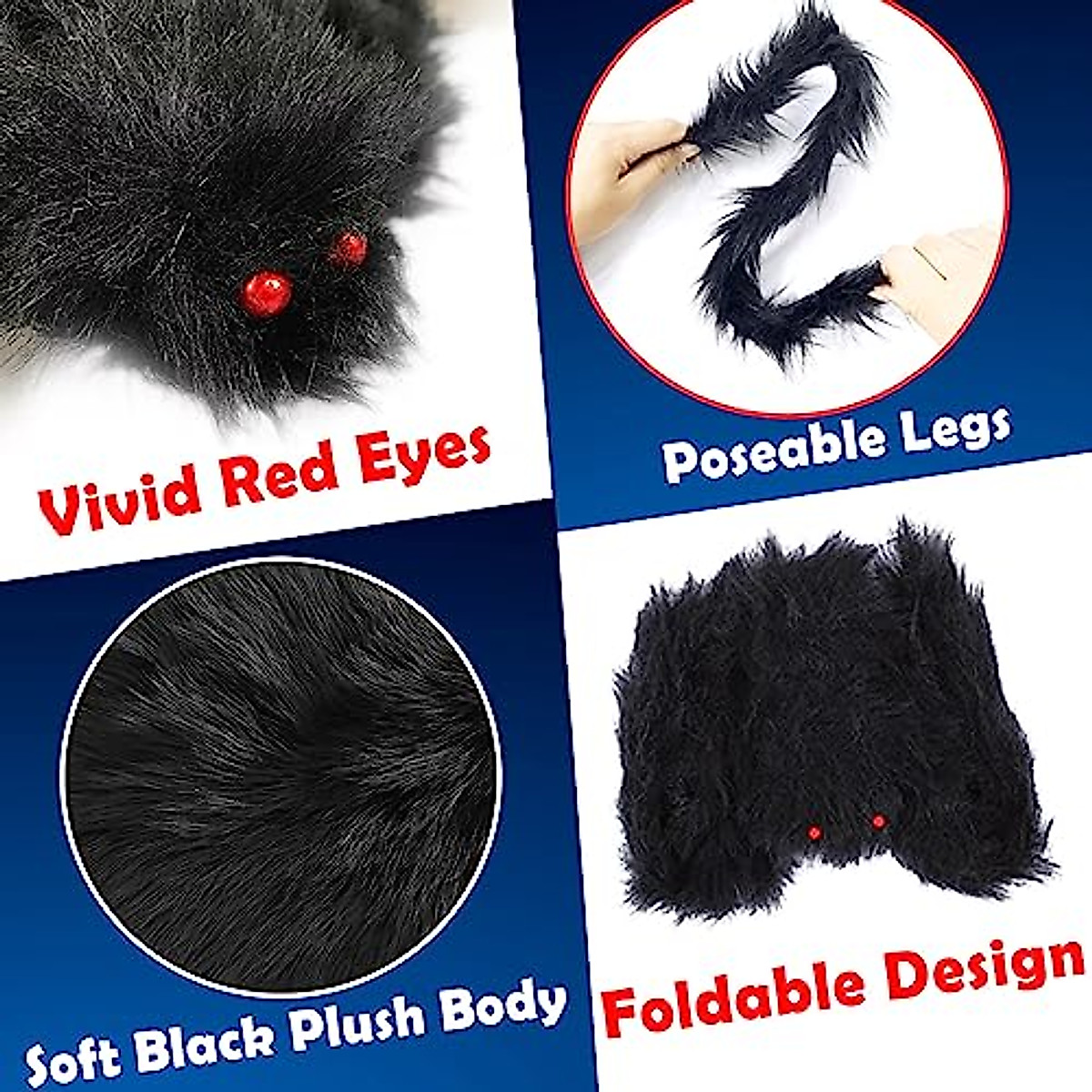 UNGLINGA 8 Large Spiders Halloween Decorations Outdoor Indoor, Fake Spiders Scary Decorations, Black Posable Halloween Spiders for Yard Porch Haunted House Party