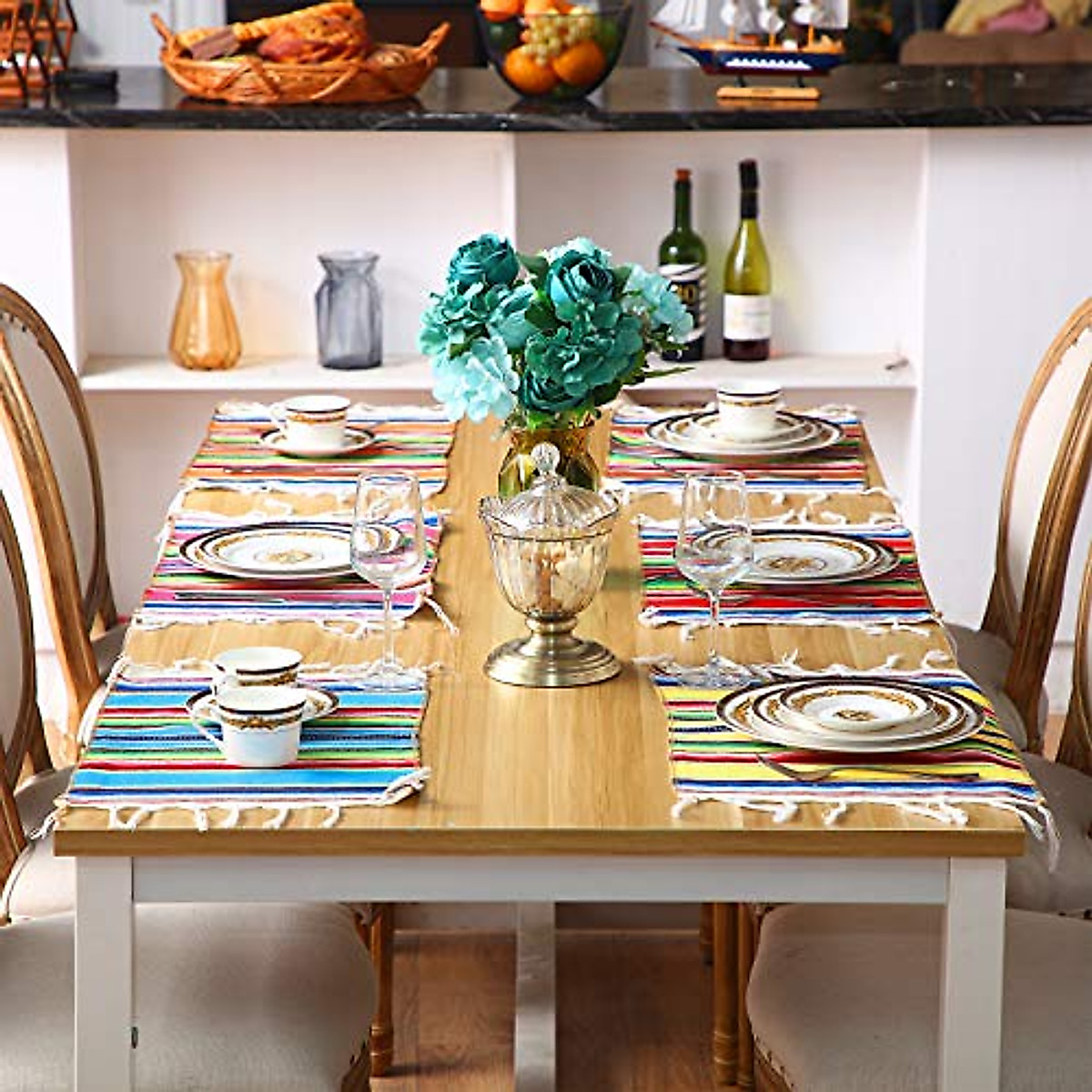 10 Pieces Mexican Table Place Mats Assorted Mexican Serape Placemats Washable Table Mats for Cinco de Mayo Mexican Fiesta Party Wedding Decorations, 18.1 x 12.6 Inch