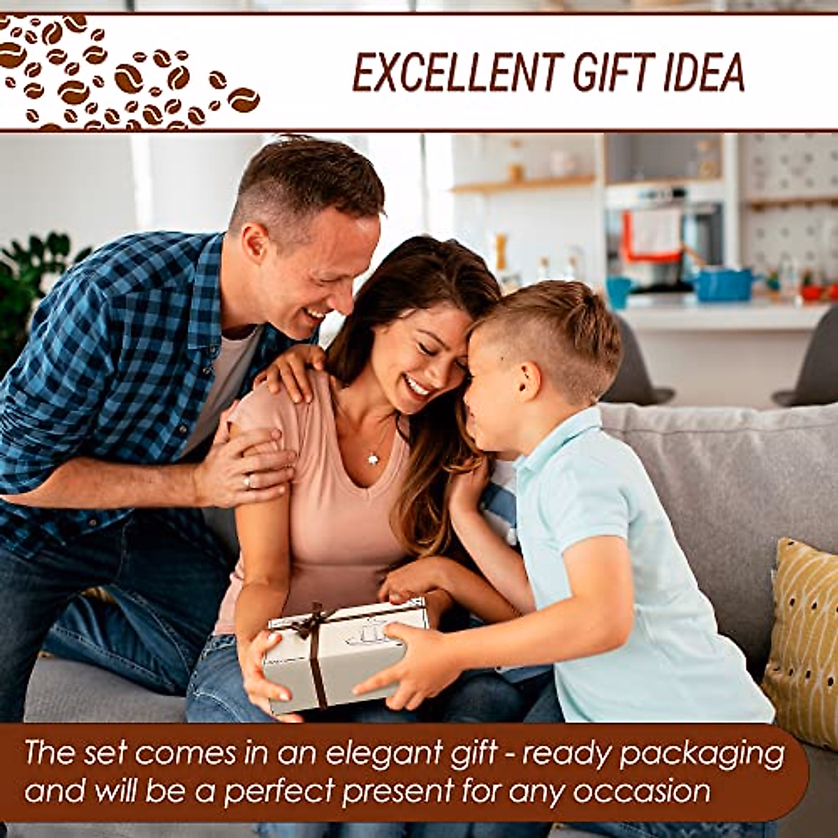 Porcelain Espresso Cups Set of 4 with Saucers - Comes with a Complimentary Espresso Drink Poster - Modern Dishwasher Safe Espresso Cup Set in Gift Box for any Occasion - 3.5 oz each, Ivory White.