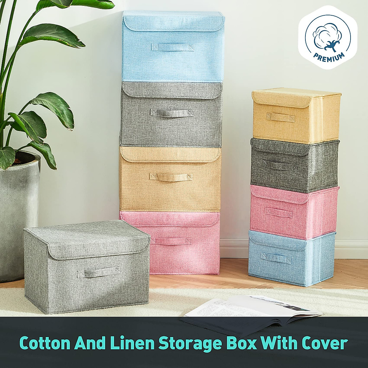 FUDDE foldable fabric storage box[2-Pack] dust-proof storage boxes with flip lid, can store clothes, shelves, books and toys, used in family bedroom closet storage boxes. (L, Blue)