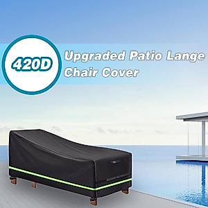 Patio Chaise Lounge Cover, Waterproof Black Chaise Lounge Chair Covers with Reflective Strip, Outdoor Pool Lounge Chair Covers for Outside (1)