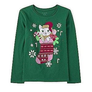 The Children's Place,Long Sleeve Christmas Graphic T-Shirt,Large (10/12)