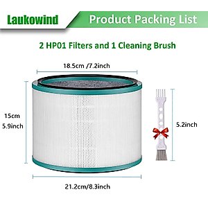 Air Purifier Filter Replacements for Dyson HP01, HP02, DP01 Desk Purifiers, HEPA Filter Compatible with Dyson Desk Purifier, Air Purifier Filter Replacement, Compare to Part # 968125-03, 2 Pack