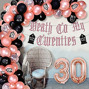 kreat4joy Rip Twenties 30th Birthday Party Decorations for Women, Black and Rose Gold Balloon Garland Death to My Twenties Banner Rip to My 20s Sash Number 30 Foil Balloons for 30th Birthday Party