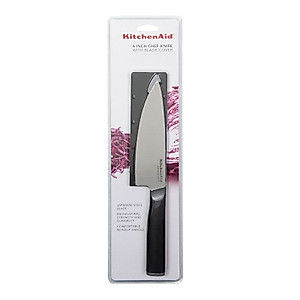 KitchenAid Classic Chef Knife with Custom-Fit Blade Cover, 6-inch, Sharp Kitchen Knife, High-Carbon Japanese Stainless Steel Blade, Black