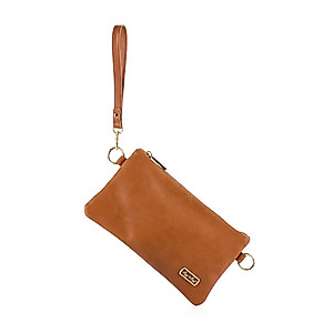 Itzy Ritzy Boss Pouch Wristlet, Crossbody Clutch & Belt Bag - Clutch Purse for Women - Includes Crossbody Strap & Wristlet Strap - Features 6 Card Slots & 2 Zippered Pockets (Cognac)