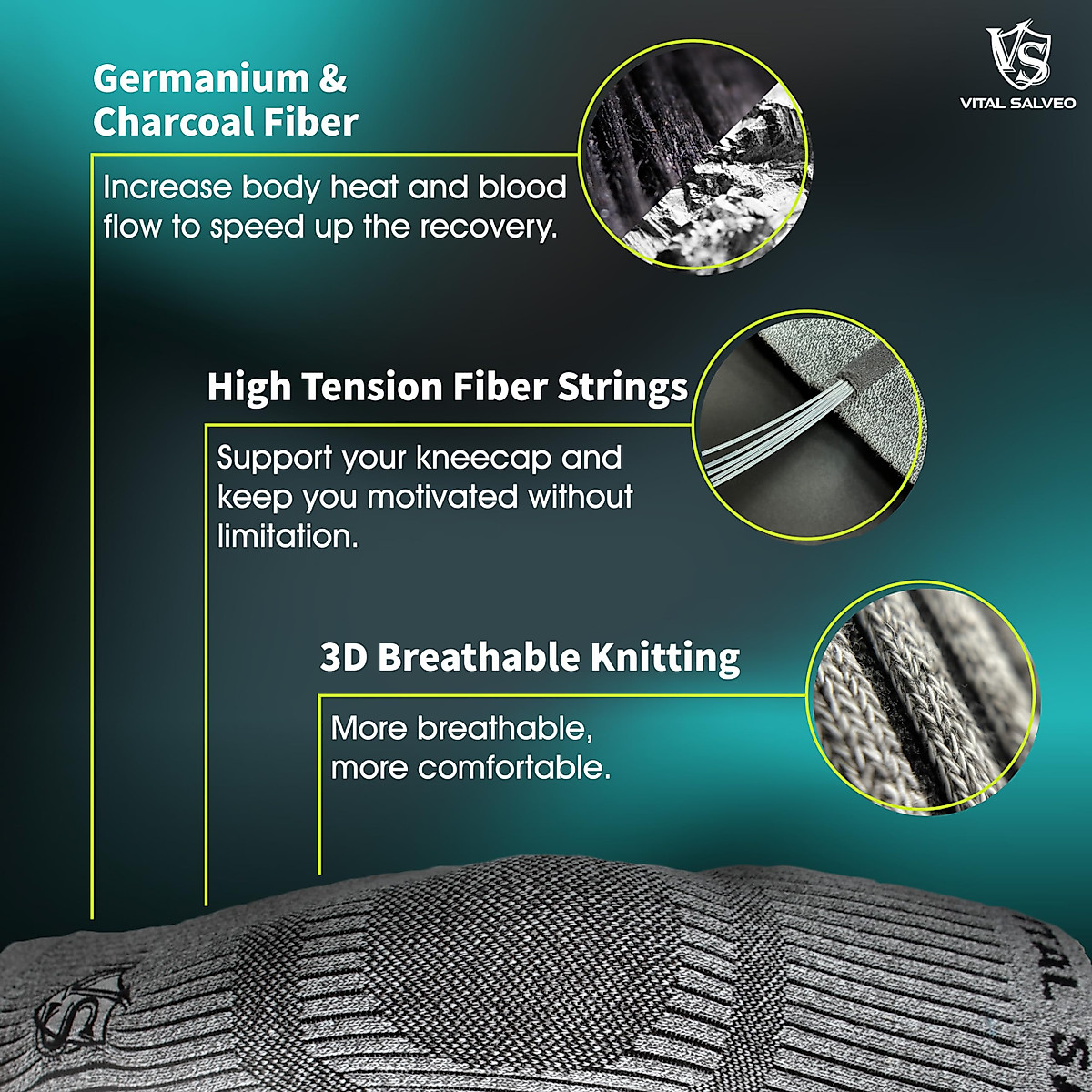 Vital Salveo-Compression Recovery Knee Sleeve/Brace S-Support, Pain Relief, Protects Joint - Ideal for Sports and Daily Wear-Dary Grey (1 Pair)-XXXL