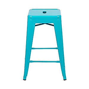 Flash Furniture 24" High Metal Counter-Height, Indoor Bar Stool in Teal - Stackable, Pack of 4