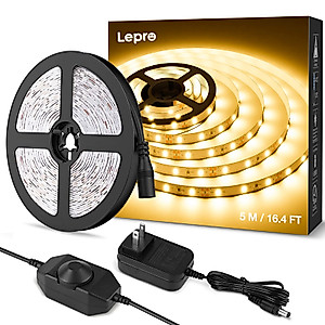 Lepro LED Strip Light White, 16.4Ft Dimmable Vanity Lights, 3000K Super Bright LED Tape Lights, 300 LEDs SMD 2835, Strong 3M Adhesive, Suitable for Home, Kitchen, Under Cabinet, Bedroom, Warm White