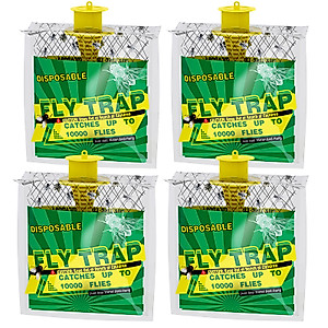 Fly Trap, 4 Pack Hanging Fly Traps Outdoor Home, Disposable Fly Catcher Outdoor with Premium Fly Bait, Pet Safe Pest Control, Flying Insect and Horse Fly Traps Outdoor for Backyard, Patio & Camping