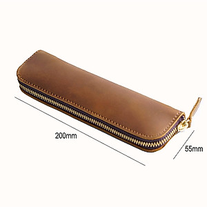 AIGUONIU Retro Leather Retro Stationery Box Pencil Case Coin Purse Pen Case Storage Bag (Brown)