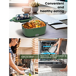 Electric Lunch Box for Adults, 80 W Fast Heating Portable Food Warmers for Car Truck Travel with 2 Stainless Steel Containers 1.5 Liters Heated Lunch Box Self Heating Food Heater for Work lonchera