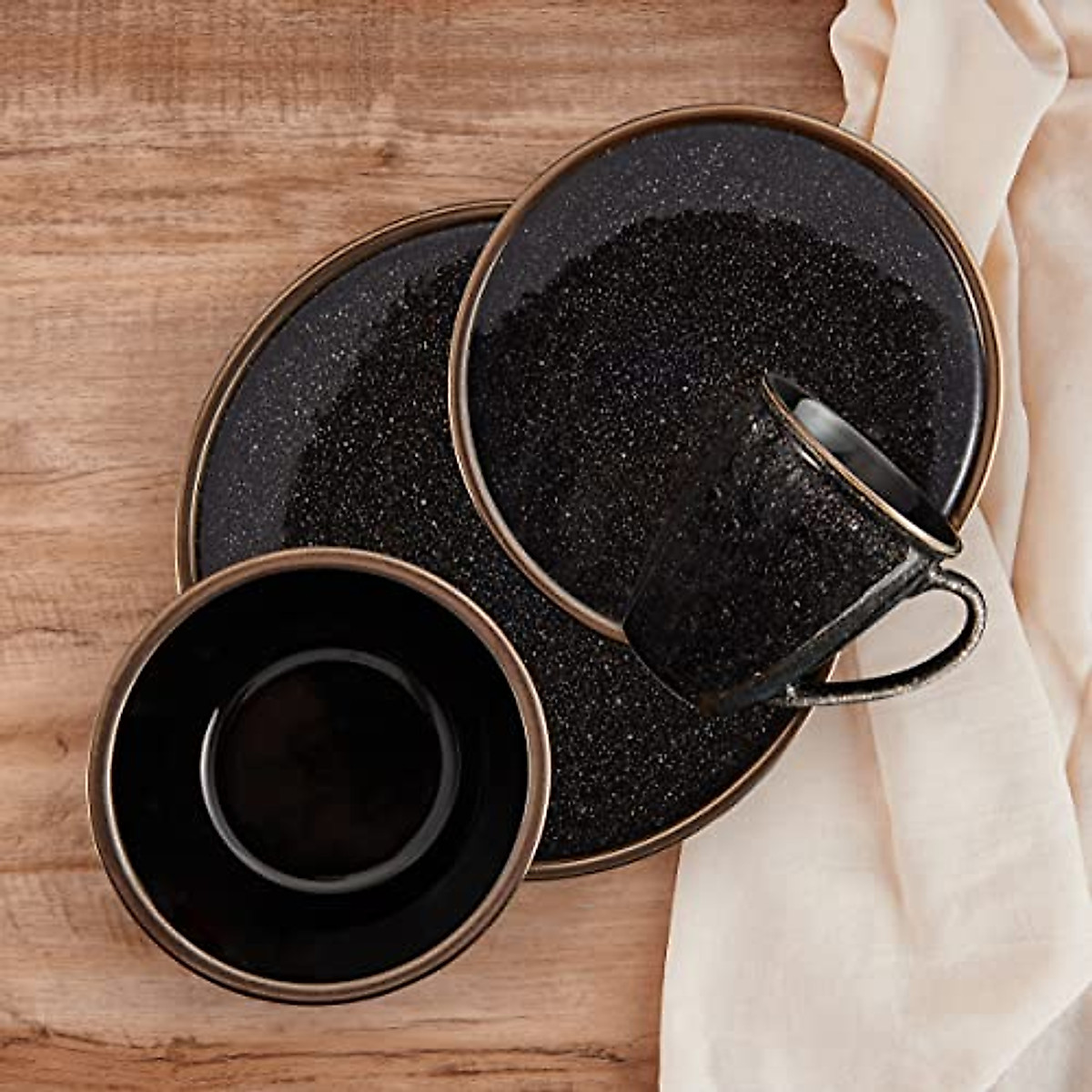 Mikasa Barrett 16 Piece Dinnerware Set, Service For 4, Black