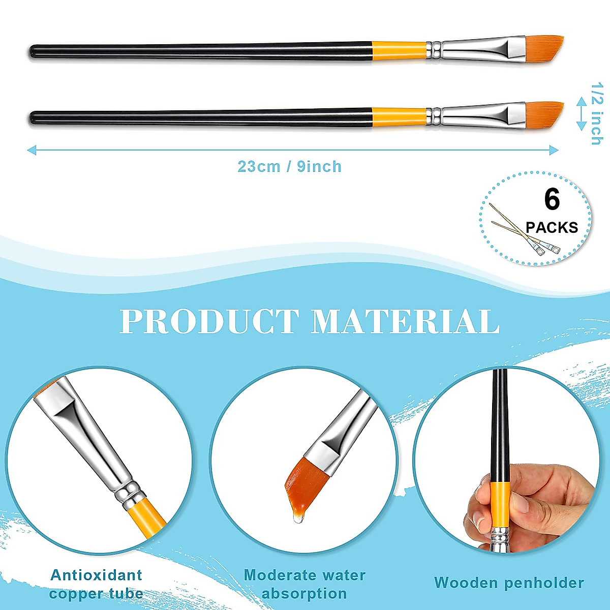 Paint Brush Acrylic Paint Brushes Angled Flat Art Paint Brush Set Small Artist Paint Brushes for Acrylic Craft, Watercolor, Oil, Gouache, Face Body Detail Painting for Kids Adult (6, 1/2inch)