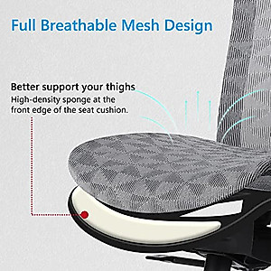 Logicfox Ergonomic Mesh Office Chair, Computer Desk Chair with 3D Armrests, Adjustable Lumbar Cushion & Adjustable Headrest, White High Back Home Desk Chair with Tilt Function, Mesh Backrest & Seat