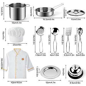 Juboury Pretend Play Kitchen Set - Toy Kitchen Accessories with Stainless Steel Cookware Pots and Pans, Plates, Cooking Utensils, Kids Chef Coat & Hat, Wooden Play Food for Kids, Girls, Boys, Toddlers