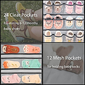 ANIZER Dual-sided Hanging Baby Shoes Organizer Closet Toddler Shoe Storage Holder for Kids Bow Socks Underwear (GREY)