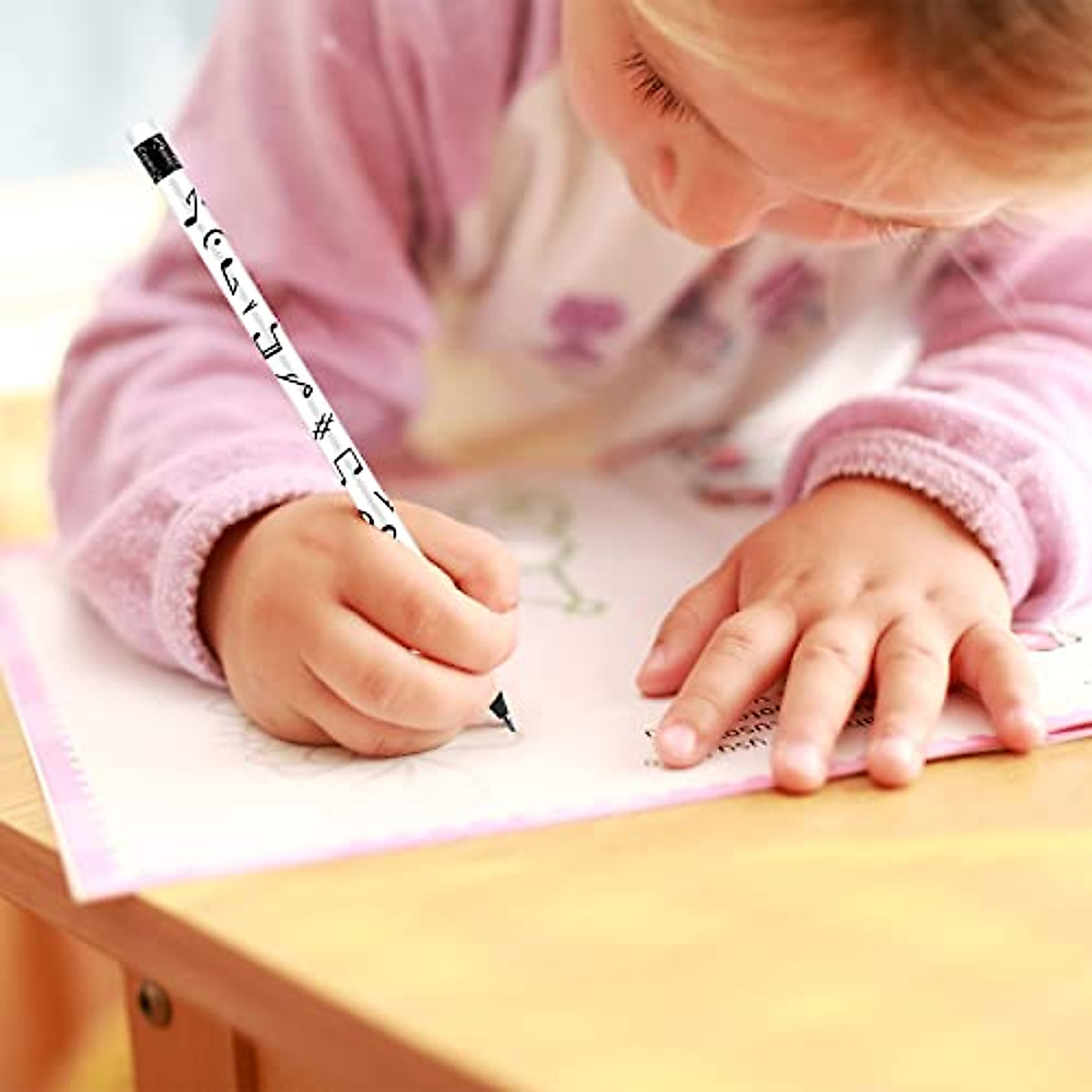 Music Note Pencils Music Pencils Music Themed Pencils Kids Musical Pencils Round White Black Pencils Woodcase Pencils with Eraser for School Office Supplies Drawing Writing, 7 Inches (24 Pieces)