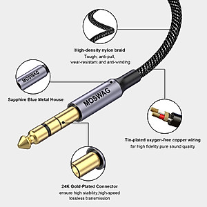 MOSWAG 6.35mm (1/4 inch) to 3.5mm (1/8 inch) Headphone Jack Adapter 10FT/3Meter 1/8 Female to 1/4 Male Extension Cable 3.5 to 6.35 for Mixer Guitar Piano Amplifier Speaker and More