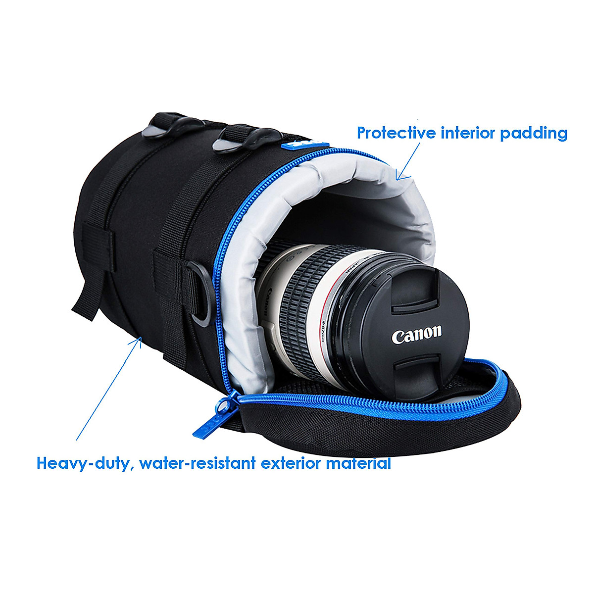 JJC Water Resistant Deluxe Lens Pouch Case Bag for Canon EF 70-200mm 4L / EF 28-300mm 3.5-5.6 USM/EF 70-300mm 4-5.6L/ Nikon AF-S NIKKOR 70-200mm 4G ED VR/Nikon 80-200 F2.8, Inner Size:113 x 215mm