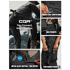 CQR Men's Flex Ripstop Tactical Pants, Water Resistant Stretch Cargo Pants, Lightweight EDC Hiking Work Pants, Dura Flex Mag Pocket Black, 38W x 34L