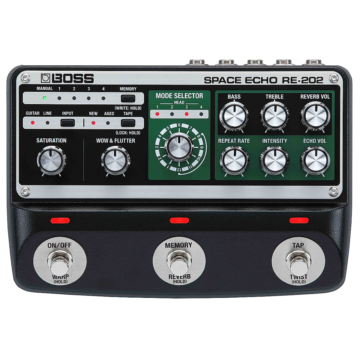 Boss RE-202 Space Echo Delay and Reverb Effects Bundle with Instrument Cable, Patch Cable, and Picks