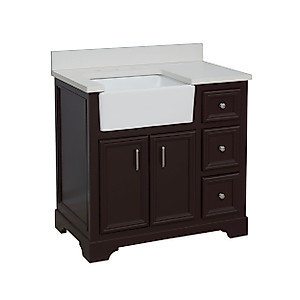 Kitchen Bath Collection Zelda 36-inch Farmhouse Vanity (Quartz/Weathered Gray): Includes Weathered Gray Cabinet with Stunning Quartz Countertop and White Ceramic Farmhouse Apron Sink