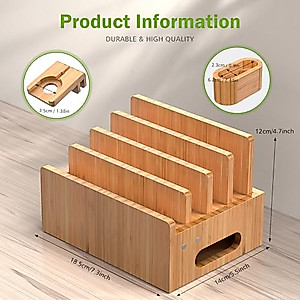 Pezin & Hulin Bamboo Charging Station Organizer for Multiple Devices, Desktop Docking Stations Holder for Cell Phone, Tablet, SmartWatch & Earbuds Stand (Included 5 Cables) (No USB Charger)