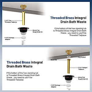Freestanding Bathtub Tub Drain Rough-in Kit with Brass Tail Pipe and PVC Adapter Compatible with Freestanding Bathtubs Floor Mounted Bathtub and Standard Bathtubs
