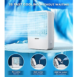 Portable Air Conditioner Quiet Fan with Remote Control, 4000mAh USB Rechargeable Mini AC Evaporative Cooler, Anti-Leak Cooling With 3 Speeds For Home Outdoor